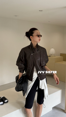 JVV秋冬新款百搭显瘦皮衣外套女设计感小众上衣女91261