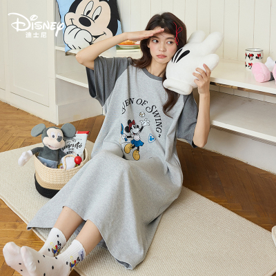 Disney迪士尼春夏新款纯棉短袖睡裙卡通可爱带胸垫舒适家居服0263