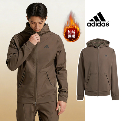 阿迪达斯男户外防风加绒连帽夹克