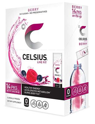 美国代购CELSIUS Berry On-the-Go Powder Stick Packs, Zero Sug