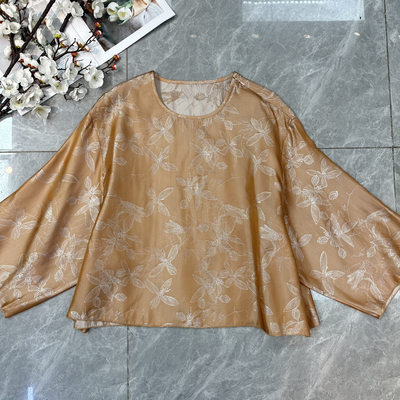 布谷-夏上新粘欧根缎提花圆领宽松小衫（含45）YS12-G3