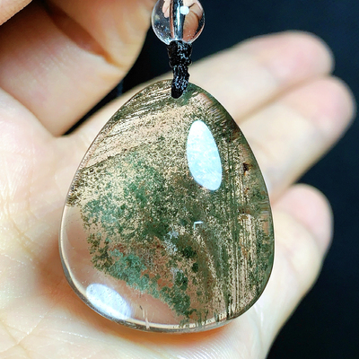 天然水晶绿幽灵吊坠男女款项链