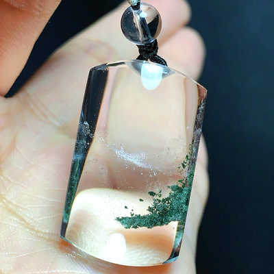 天然绿幽灵无事牌吊坠男女款项链