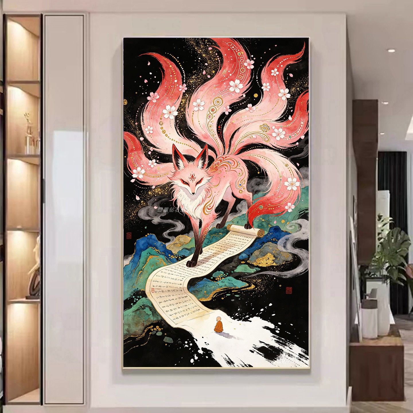2026新款DIY树脂方钻满钻钻石画古风佛道粉色九尾狐玄关贴钻砖绣