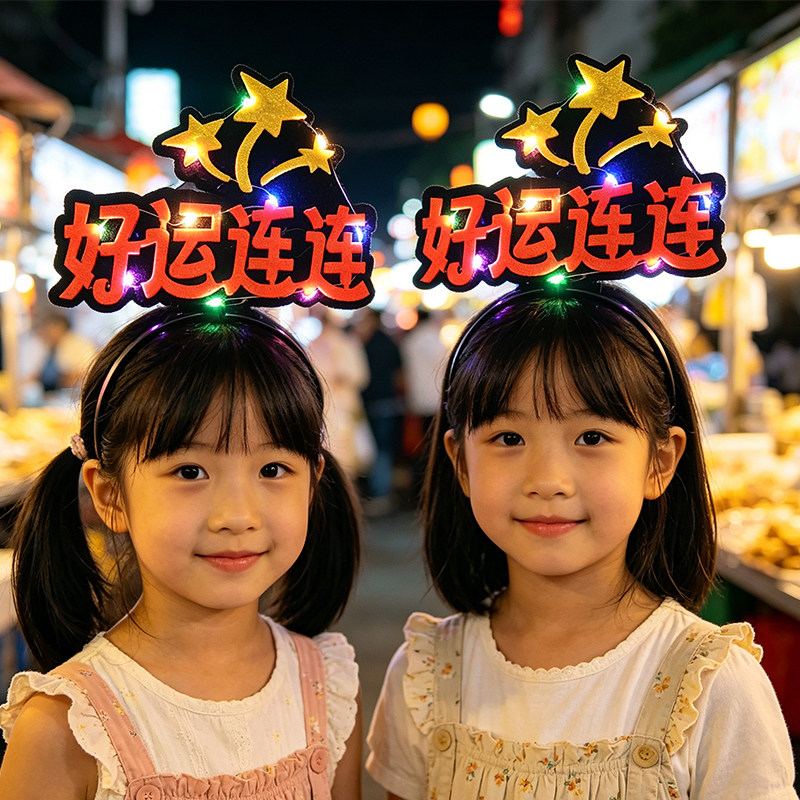 原创新款好运连连LED发光发箍儿童应援头箍幼儿园聚会装饰用品