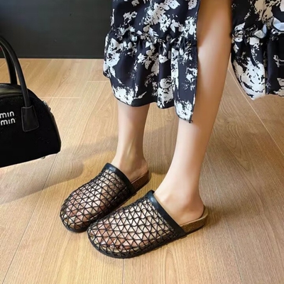法式网面镂空渔网软底拖鞋女