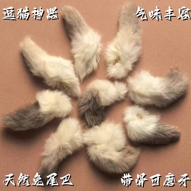 真兔尾巴带尾骨猫咪丰容玩具气味毛绒闻嗅自娱趣味逗猫棒宠物