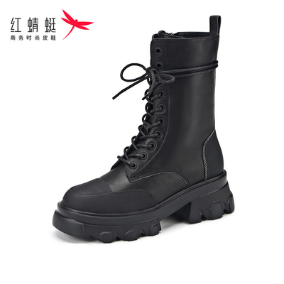 红蜻蜓英伦系带瘦瘦马丁靴