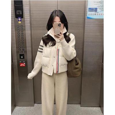 2025新款小众棉衣针织拼接羽绒棉服女装短款立领外套小个子穿搭