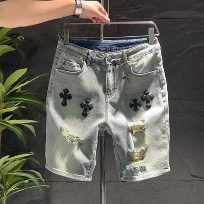 夏季复古破洞男士牛仔五分短裤