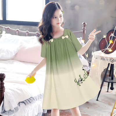 女童可爱家居服睡裙夏款纯棉夏季睡裙嫩绿爆款家居服2024新款夏天