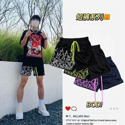 夏季新款火焰篮球短裤男生ins潮牌美式运动三分裤透气速干训练裤