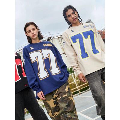 WILDX 脉冲系列 美式冰球服77号原创复古橄榄球情侣国潮长袖卫衣