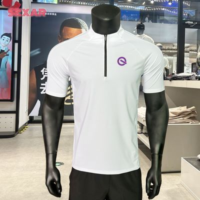 QG美式半拉链圆领t恤男士宽松户外训练健身衣冰丝速干运动短袖