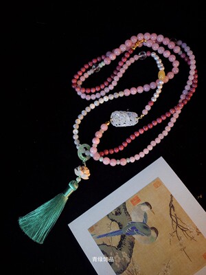 【十里桃花】粉色超长多层斜挎背背链国风原创设计款旗袍配饰