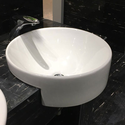 正圆形半嵌入式陶瓷白色洗脸盆
