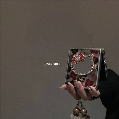 自带化妆镜壳膜一体折叠手机壳