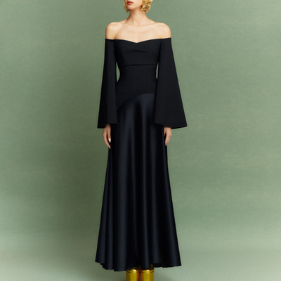 性感露肩A摆高贵大方长裙黑色