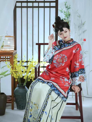 清汉运动会女晋商少奶奶立领秋天宽袖日常两件套长衫改良斜襟风