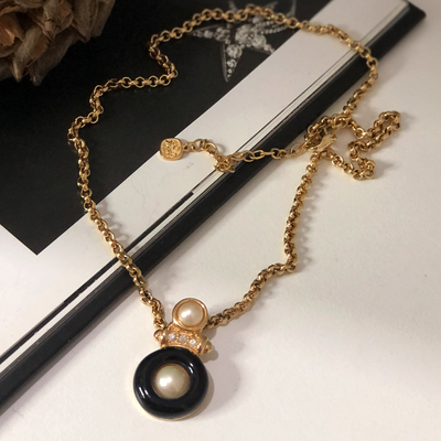 中古Grosse打标珐琅珍珠金色项链不退不换