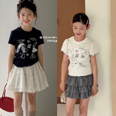 女童韩系辣妹蝴蝶结短袖T恤