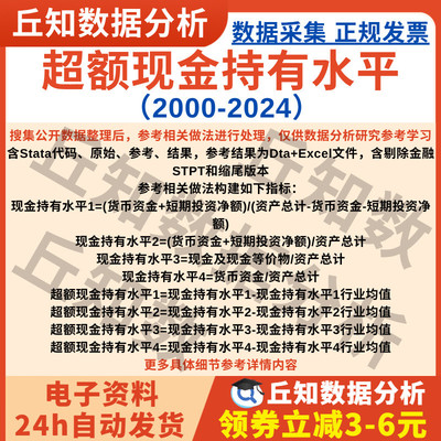 超额现金持有水平2024-2000上市公司数据stata计算代码过程Excel