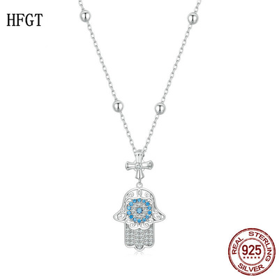 新款法蒂玛之手掌项链 跨境圆珠链欧美风s925纯银幸运锁骨链饰品