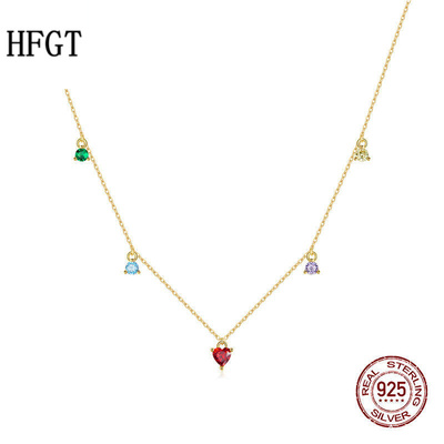 新款五彩锆石项链 时尚大方925纯银锁骨链首饰高端奢华首饰配饰女