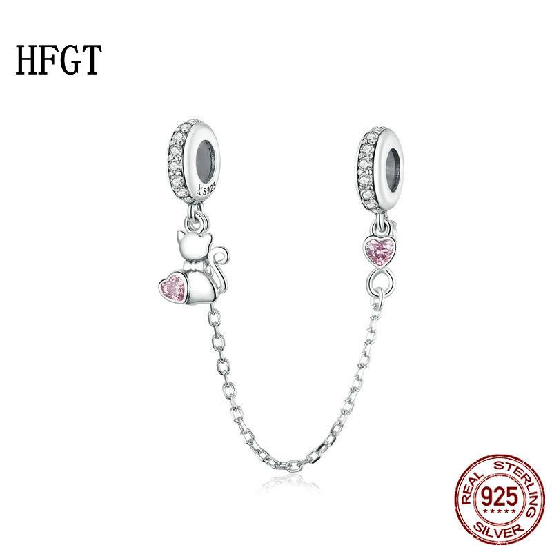 HFGT原创S925纯银可爱卖萌猫咪银硅胶安全链珠子串珠手链银配件_虎窝淘