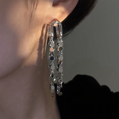 新款碎银片片流苏款耳环高级感长