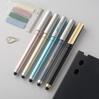 广告中性笔可做logo金属喷漆磨砂中性笔彩杆触控笔圆珠水笔