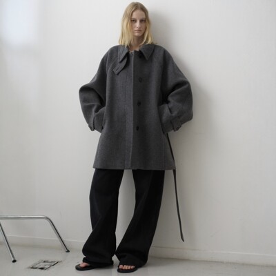 现~韩国正品facadepattern 1090223 羊毛90% 绑带立领大衣外套
