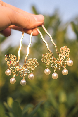 汉服掩鬓流苏雕花明制富贵诃子裙