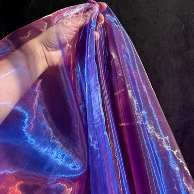 紫夜蓝梦幻液态渐变水光纱布料