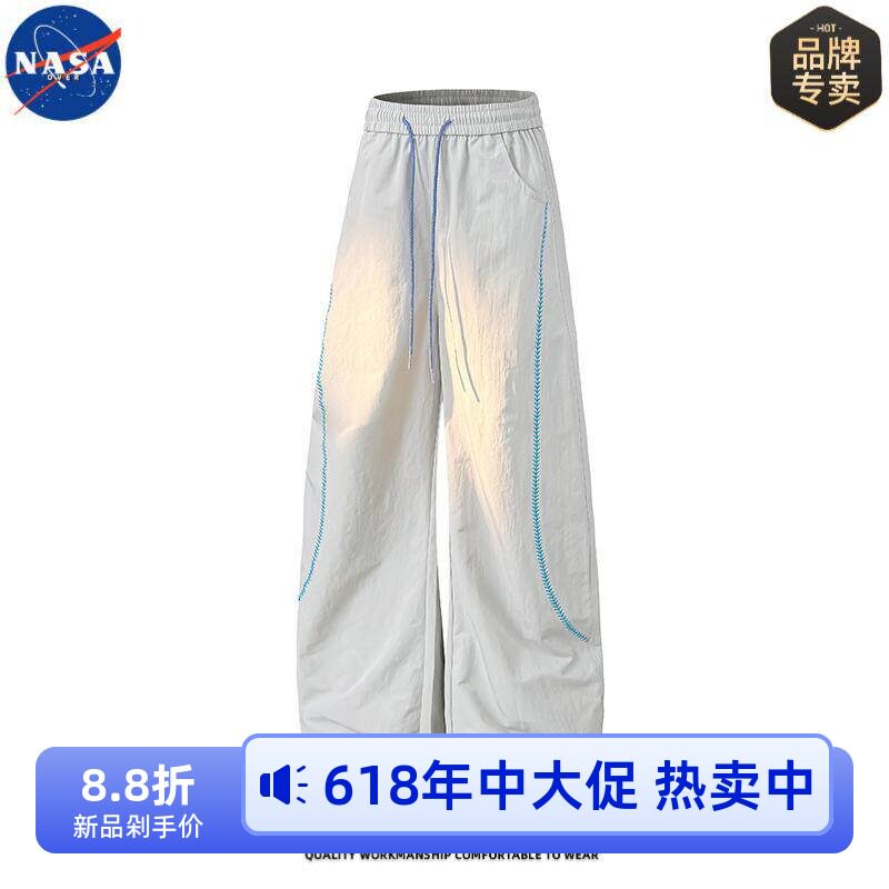 NASA品牌高质量夏季阔腿直筒弯刀裤情侣百搭休闲速干工装运动长裤