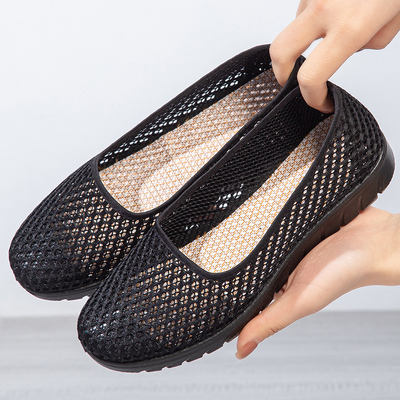 夏季网布老北京布鞋女黑色工作鞋
