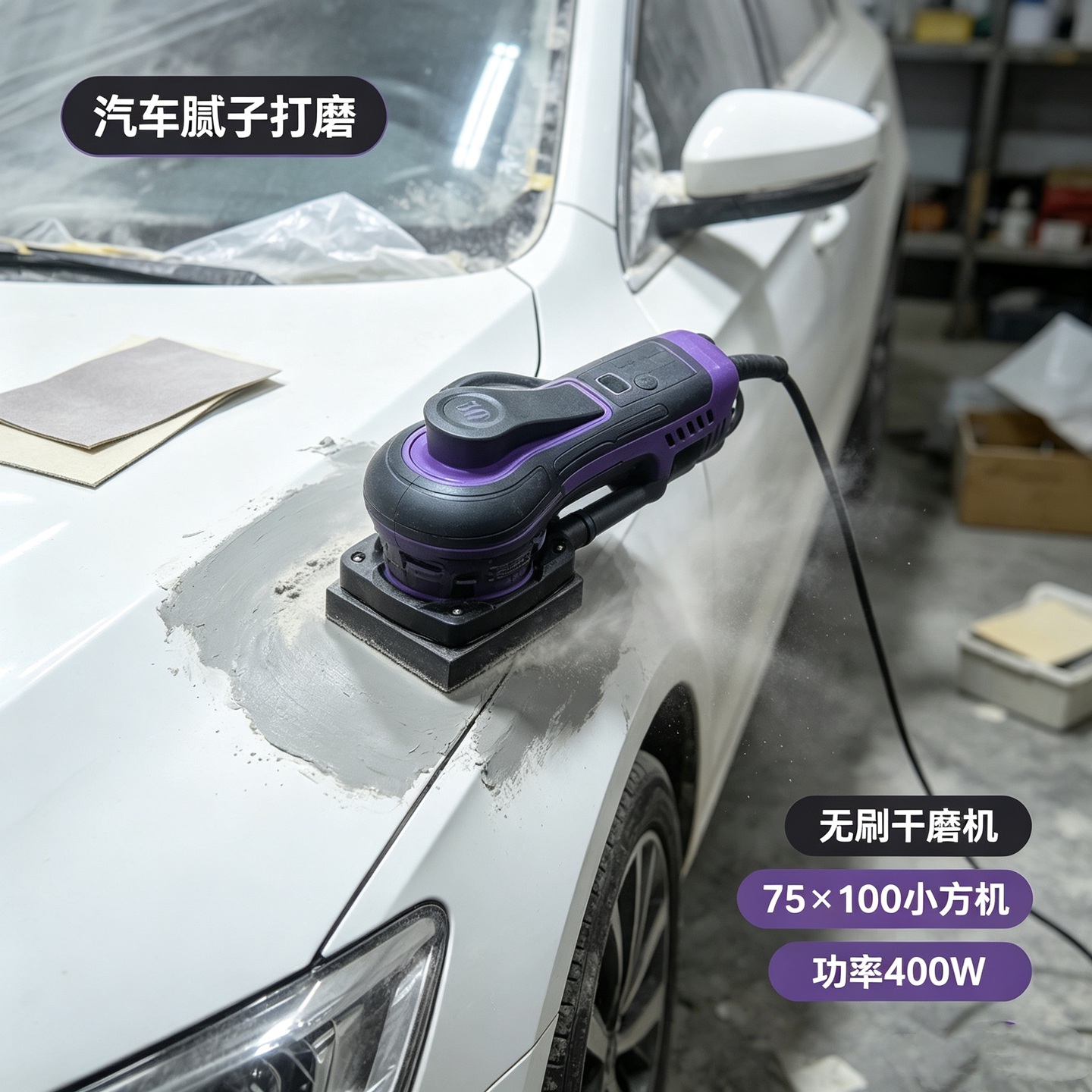 无刷400W75*100小方机手持式电动无刷干磨机砂纸机汽车腻子打磨机