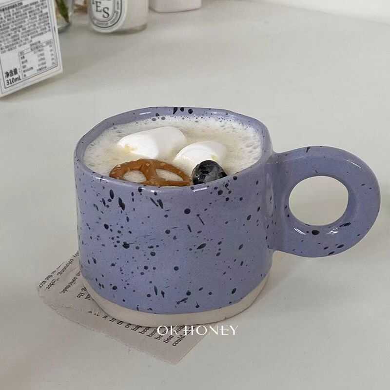 ins韩式设计小众 牛奶杯咖啡杯甜品杯早餐杯 手捏陶瓷杯马克杯