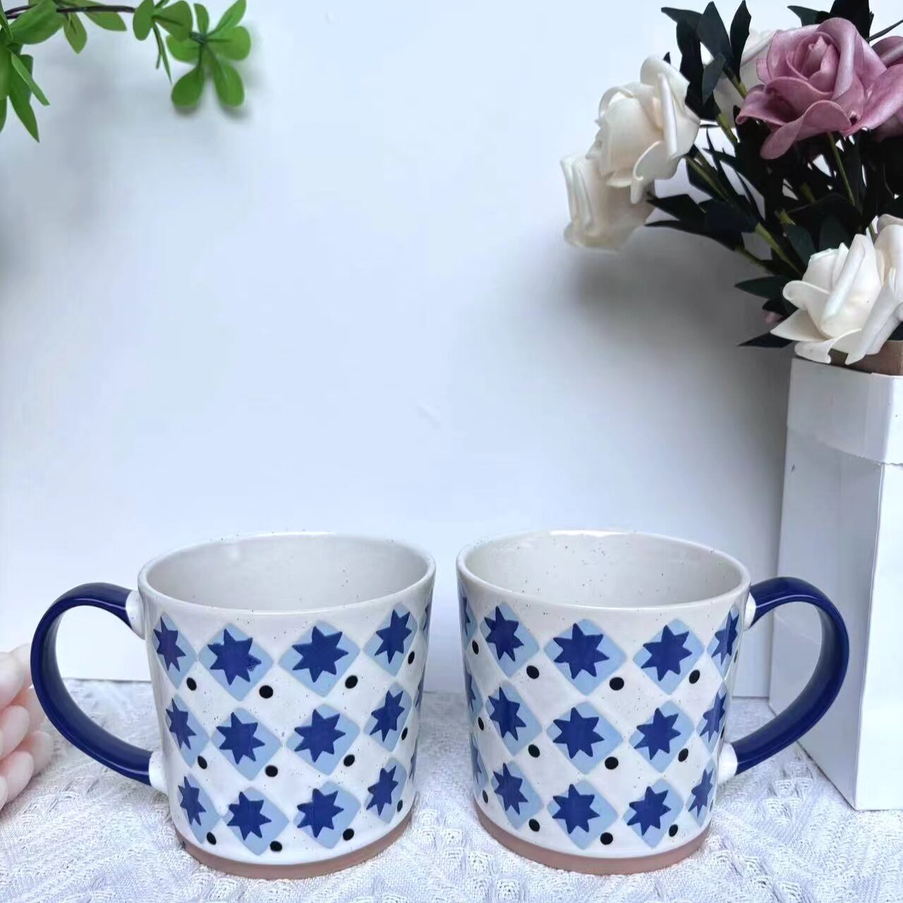 星星手绘陶瓷杯日式手绘马克杯玲珑咖啡杯家用陶瓷办公室茶杯杯子