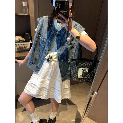 摩且 随性博主范 水洗做旧宽松休闲叠穿牛仔马甲外套百搭 MQ1141