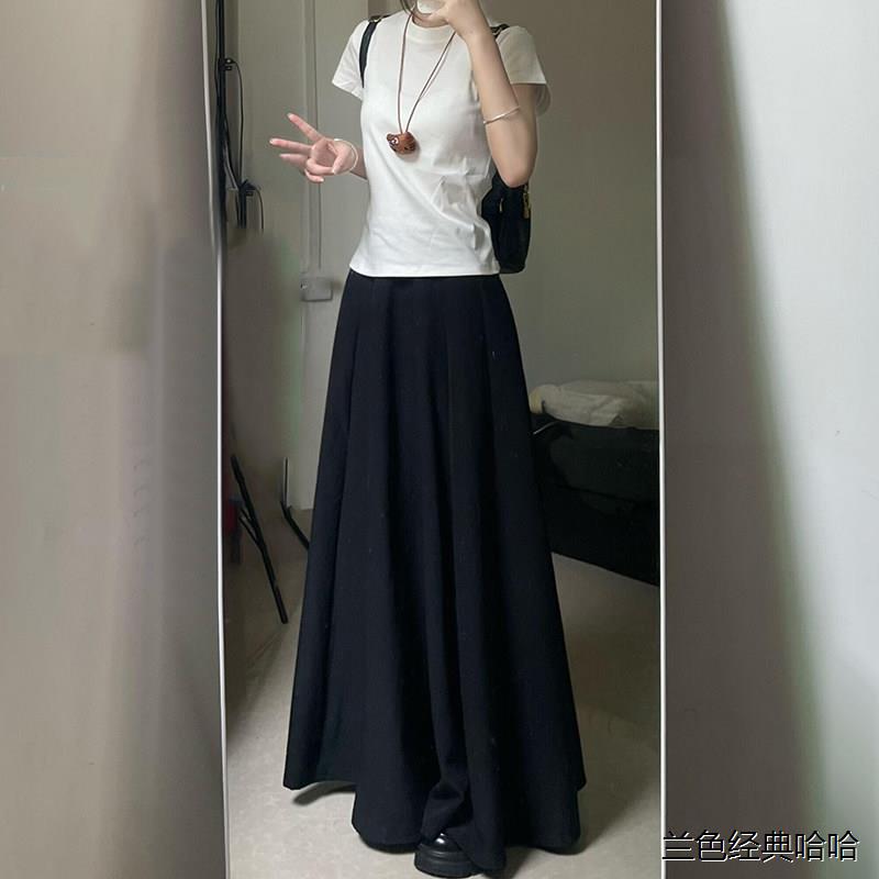 黑色西装百褶半身裙夏季超好看长版伞裙大尺码女装梨型身材伯克利