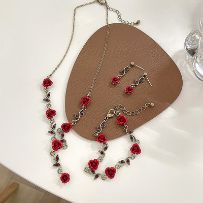 耳钉个性简约玫瑰花朵锁骨链