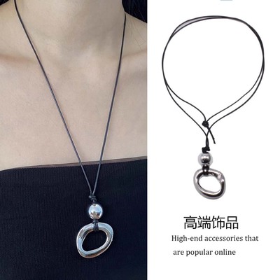 复古不规则金属圆圈吊坠项链女款