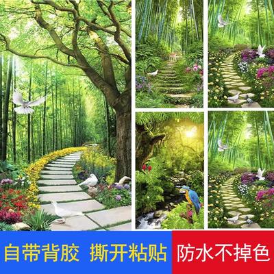 绿竹竹林海报风景画餐厅绿色护眼小草地植物翠竹吉祥竹装饰自粘画