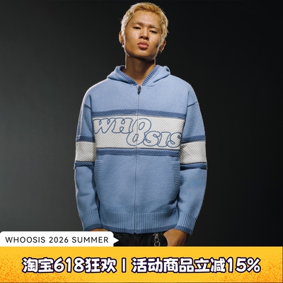 WHOOSIS（不知其名）条纹拉链连帽毛衣外套秋冬保暖酷飒校园男女