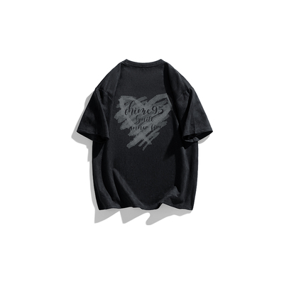 RHIME Chime95系列 爱心涂鸦美式圆领落肩宽松情侣多巴胺T恤短袖