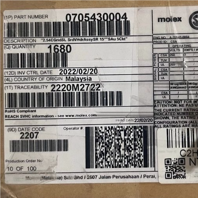 Molex连接器 70543-0004 705430004 针座5P 2.54MM间距 原装现货