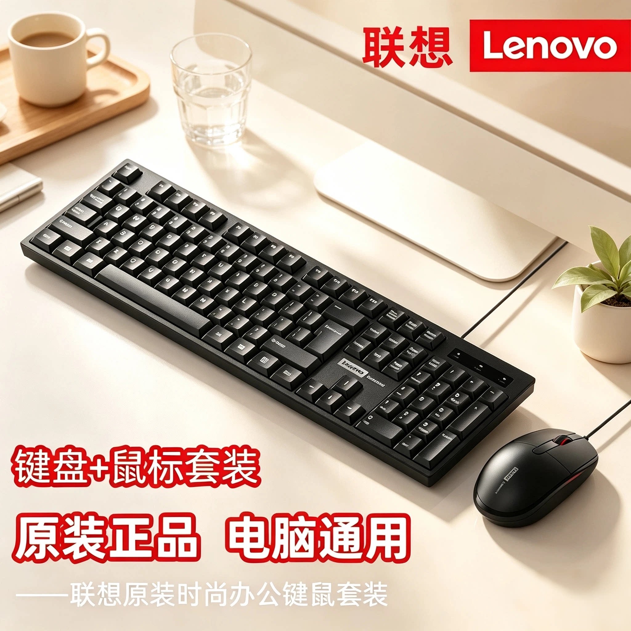 联想USB有线键鼠套装笔记本台式机通用办公商务键盘鼠标整套外设