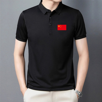 男士短袖polo衫夏季冰丝凉感带国旗图案翻领半袖中国china爱国T恤