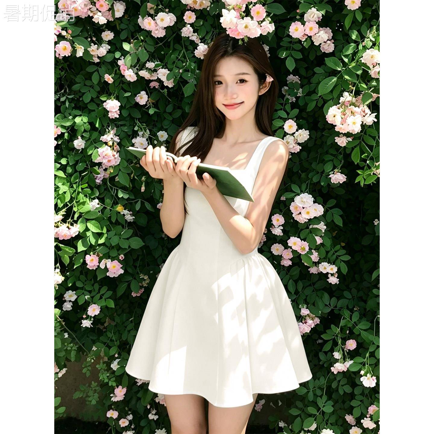 白色吊带洋装女初夏季小个子无袖修身显瘦礼服初恋白月光短裙子